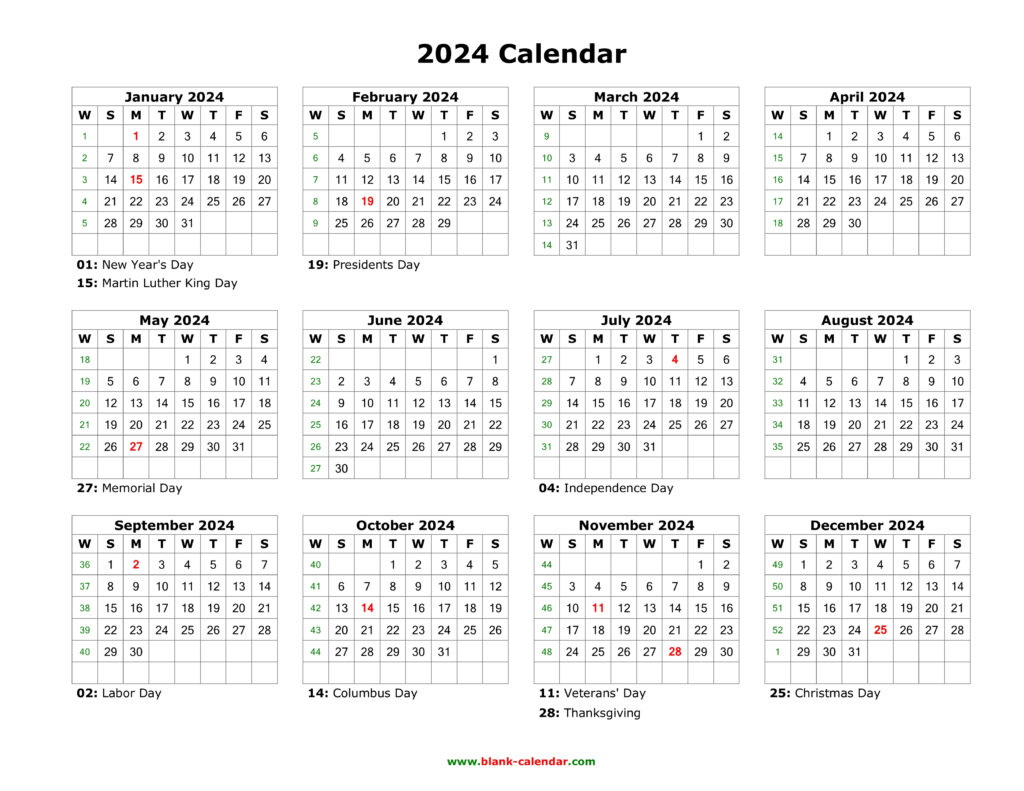 Blank 2024 Calendar Printable With Holidays | Printable Calendar 2025