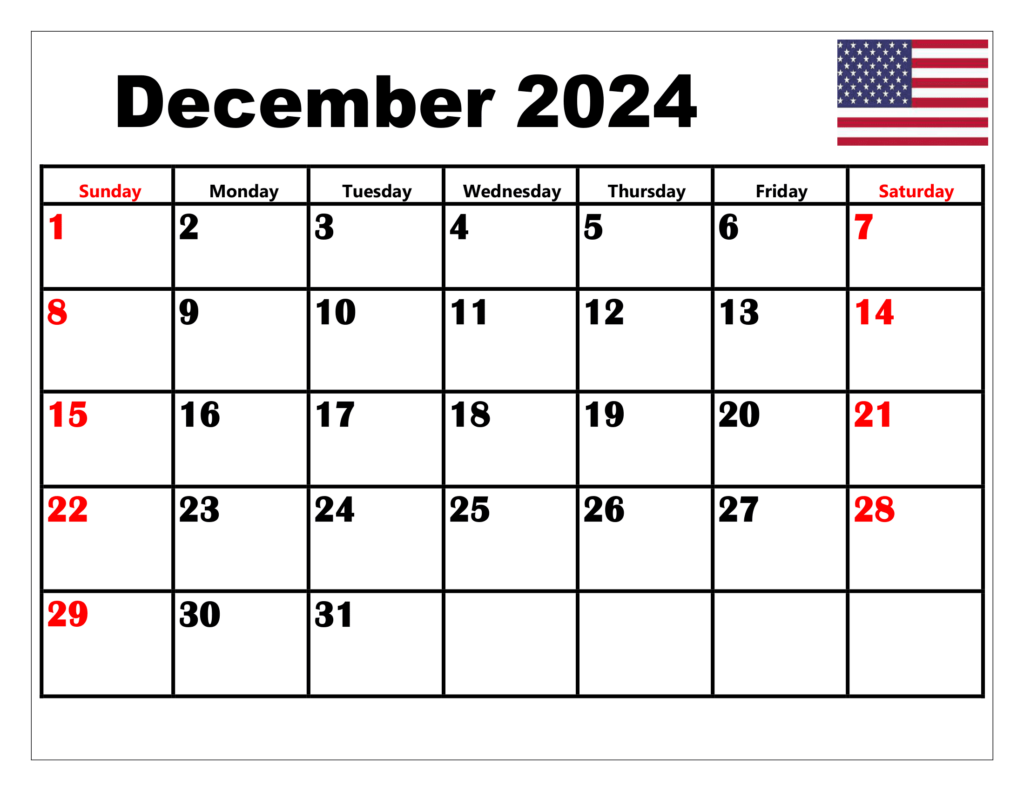 December Calendar 2024 Printable | Printable Calendar 2025