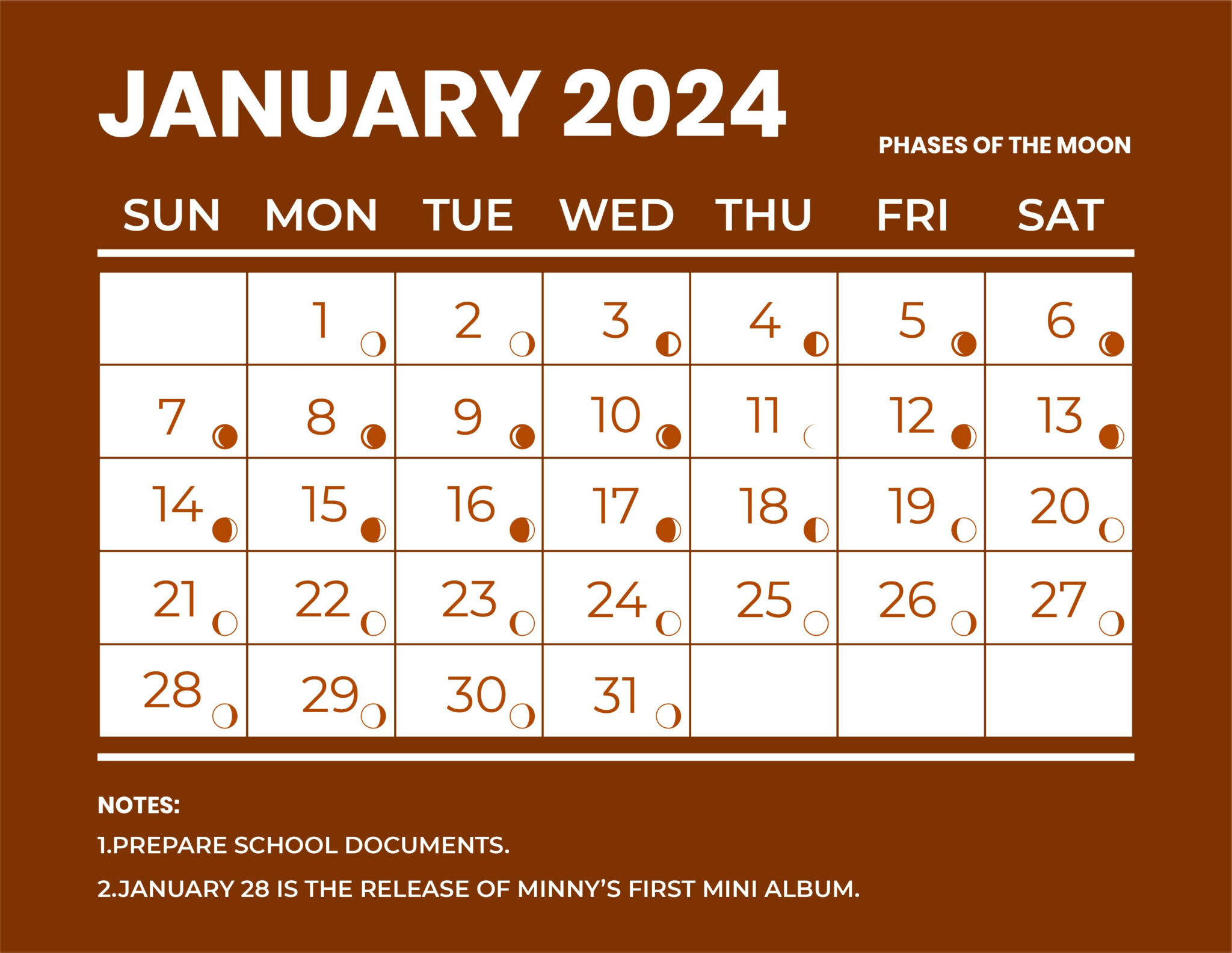 Printable 2024 Calendar With Holidays And Moon Phases FREE Printable