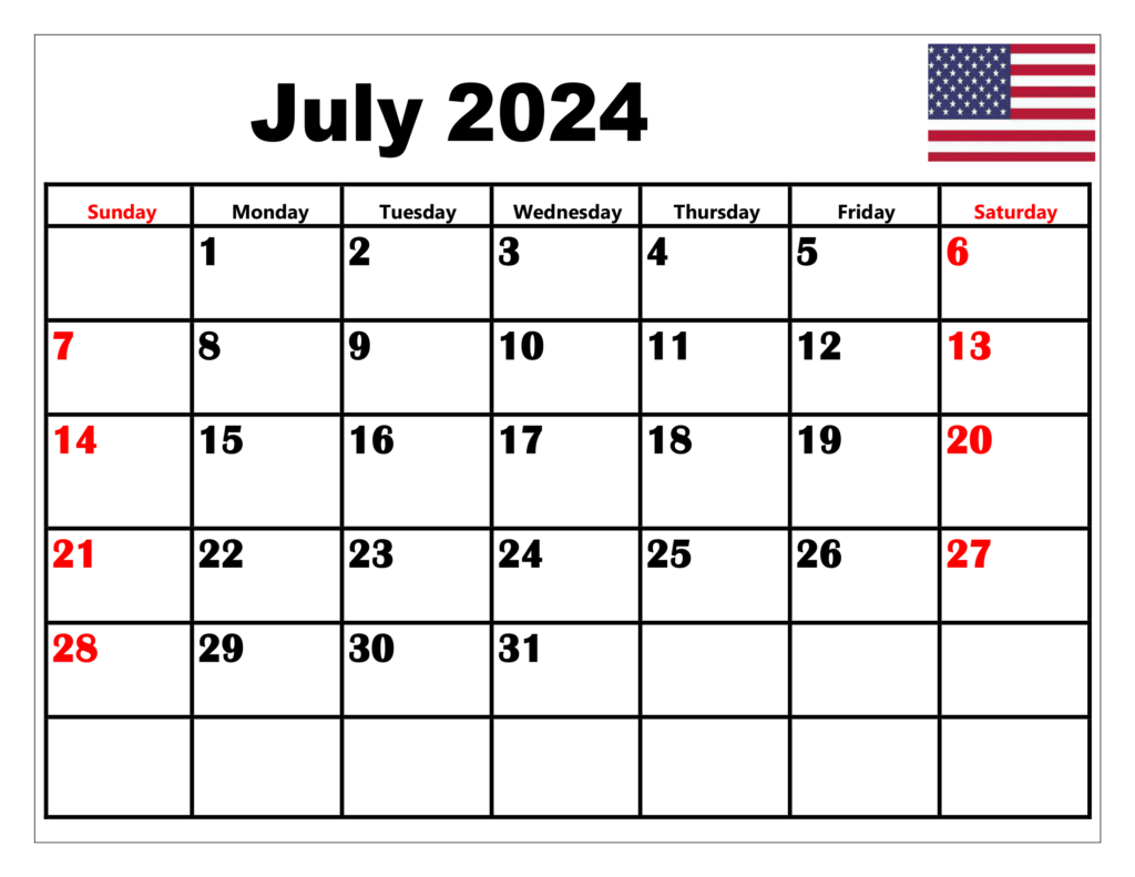 Free Printable July 2024 Calendar With Holidays | Printable Calendar 2025