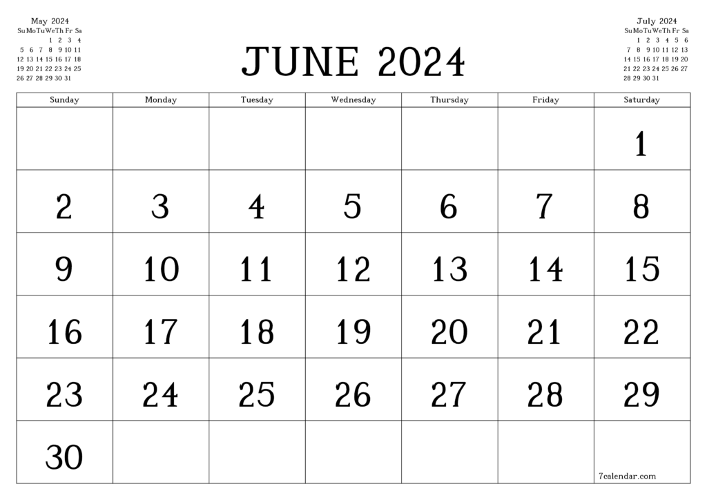 Free Printable Monthly Calendar 2024 June | Printable Calendar 2025