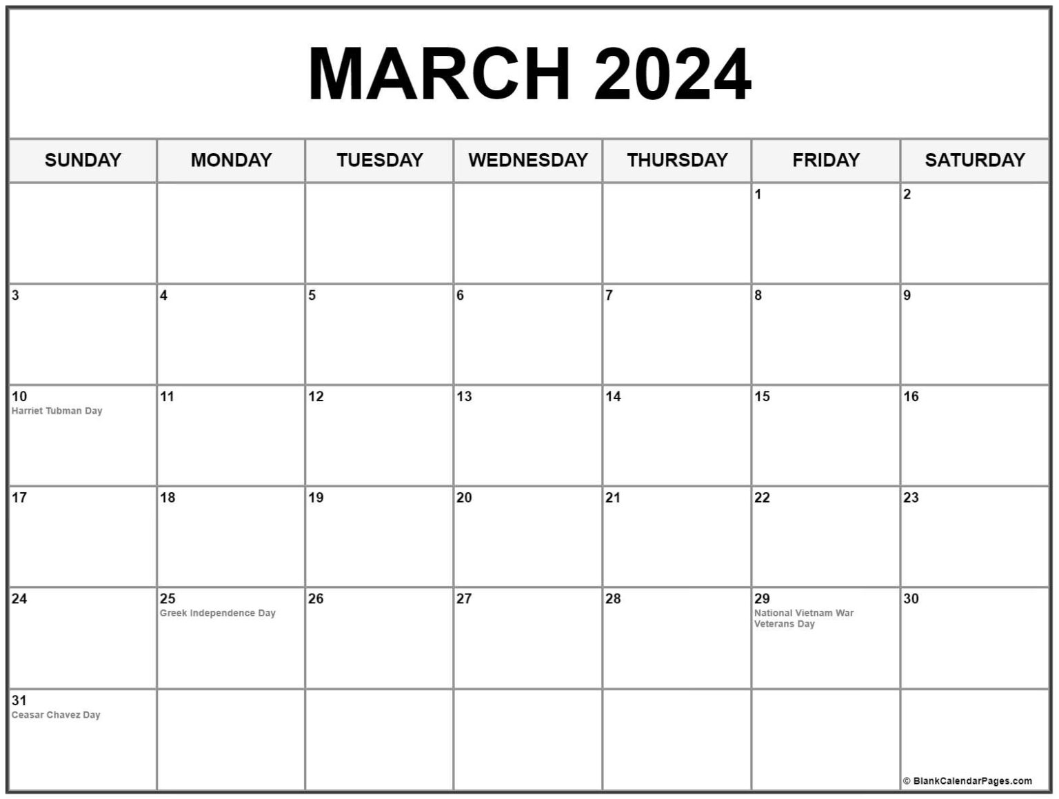Free Printable March 2024 Calendar With Holidays FREE Printable free-printable-march-2024-calendar-with-holidays-free-printable