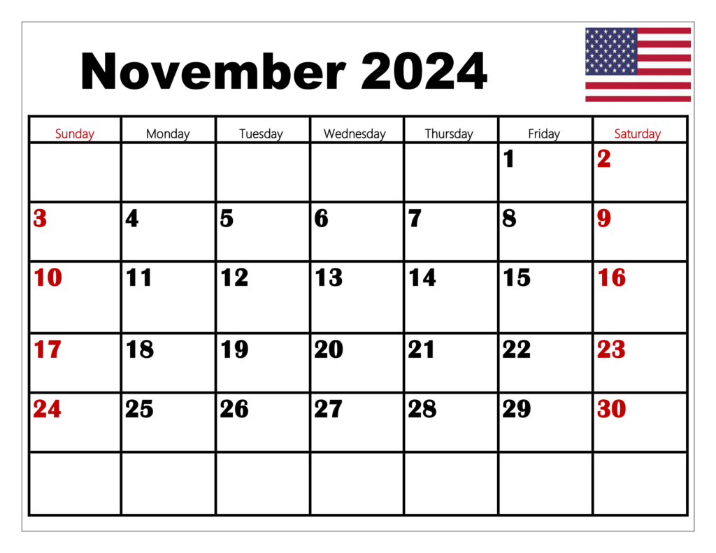 Free Printable November 2024 Calendar With Holidays | Printable ...