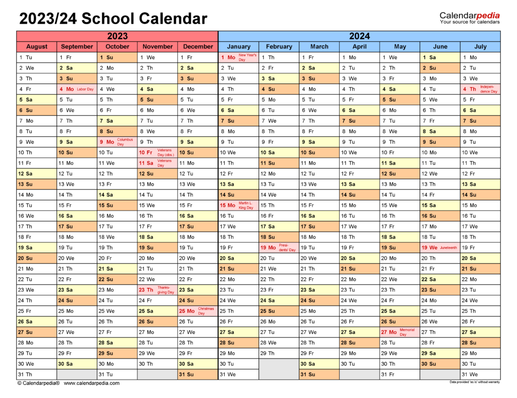 Free Printable School Calendar 2024-24 | Printable Calendar 2025