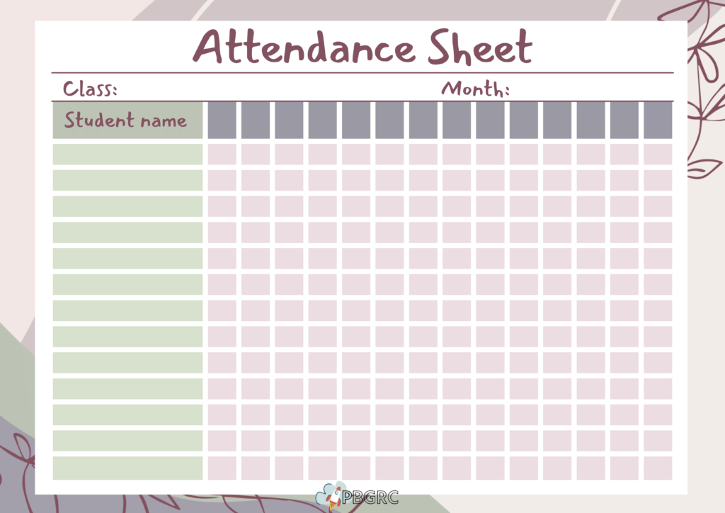Class Attendance Register 2024 | Printable Calendar 2025