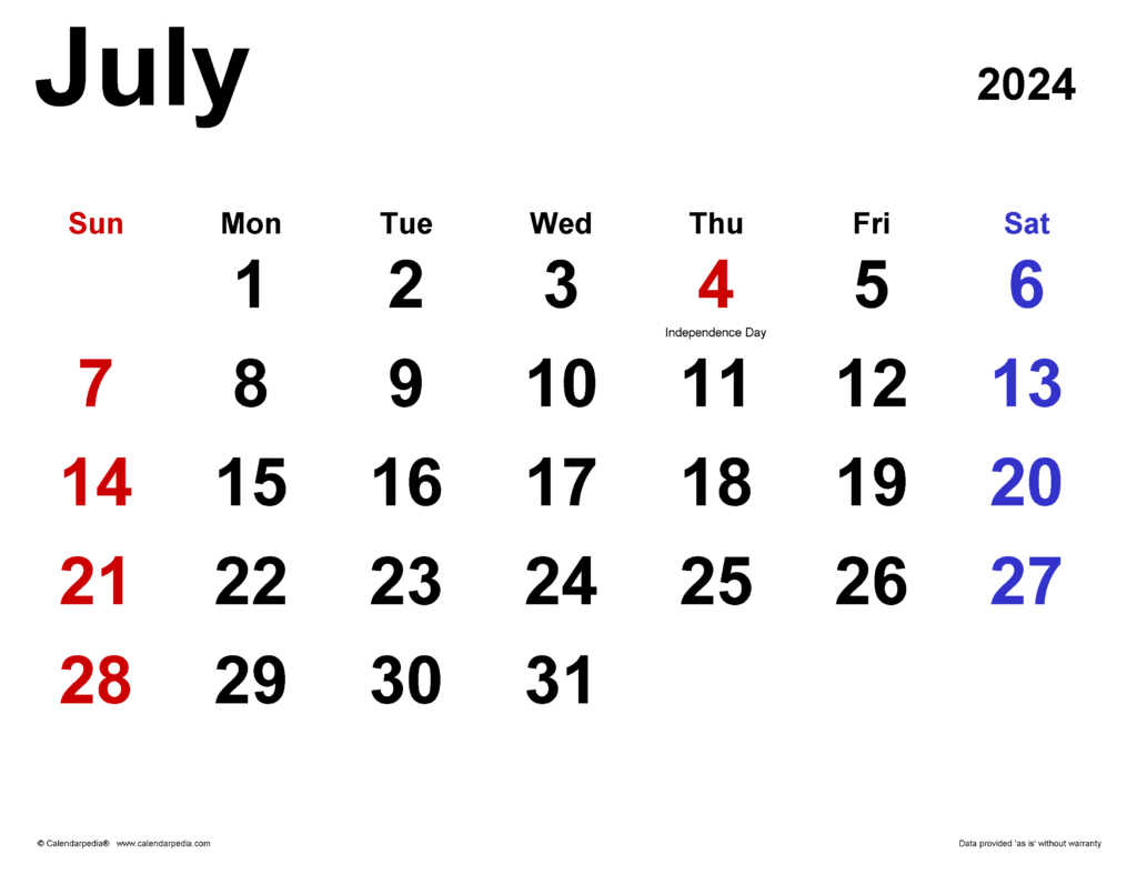 July 3rd Holiday Calendar 2024 | Printable Calendar 2024