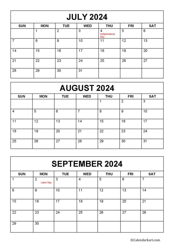 Calendar June-September 2024 | Printable Calendar 2025