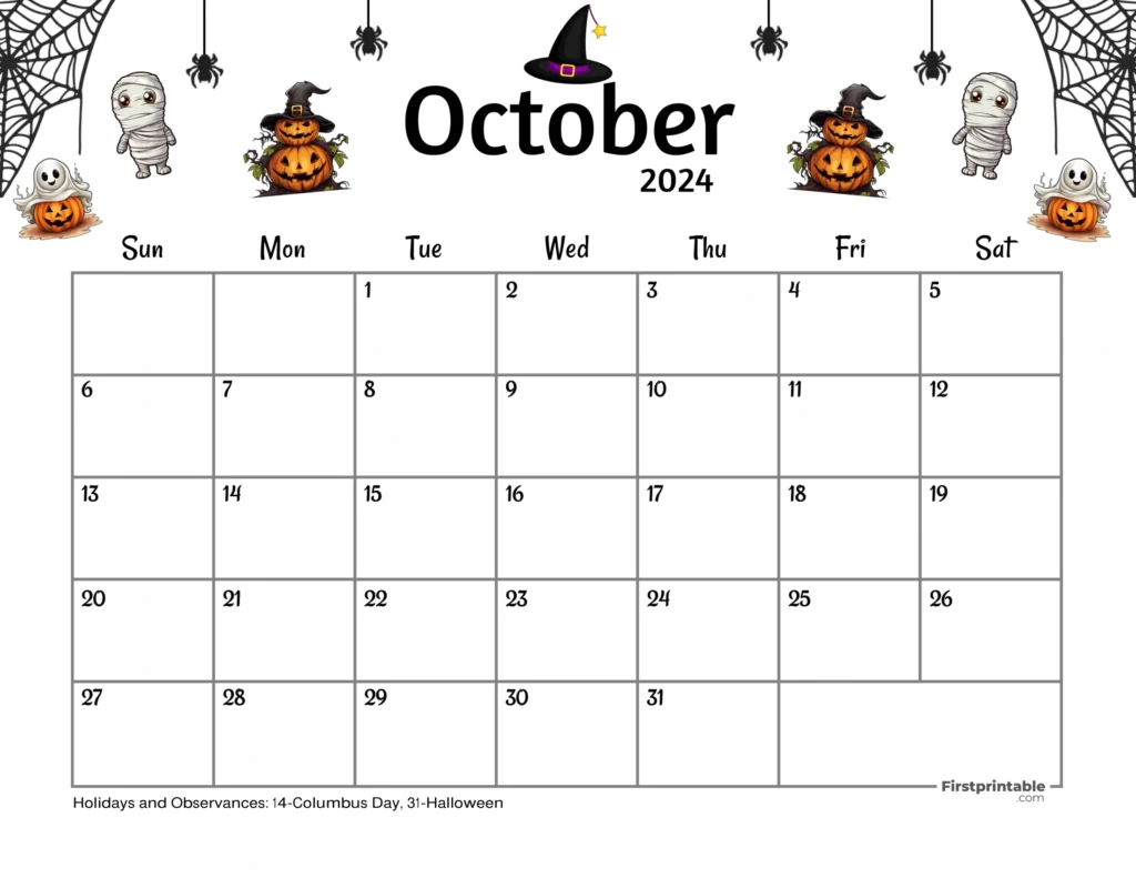 Free Printable October 2024 Halloween Calendar | Printable Calendar 2025 Free Printable October 2024 Halloween Calendar | Printable Calendar 2025
