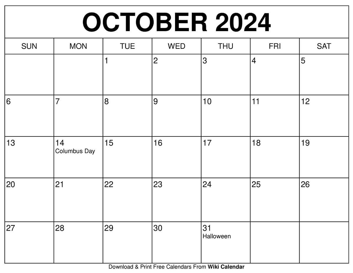October 24 Calendar Printable Printable Calendar 2025