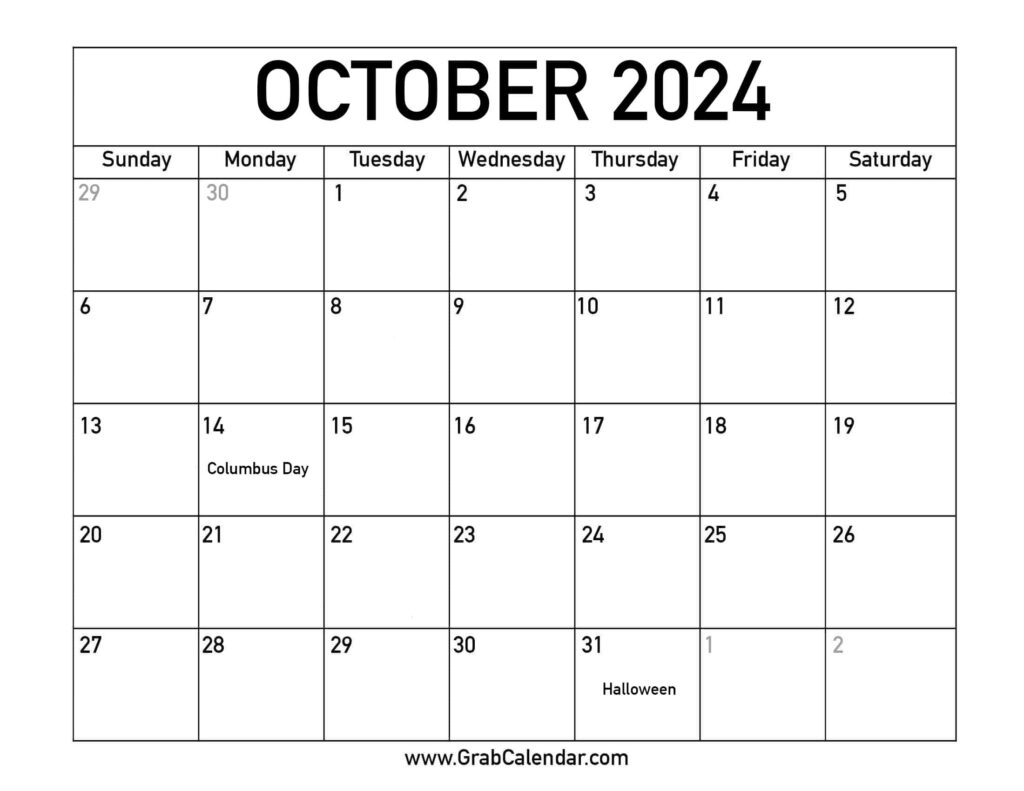 October 2024 Calendar With Holidays | Printable Calendar 2025