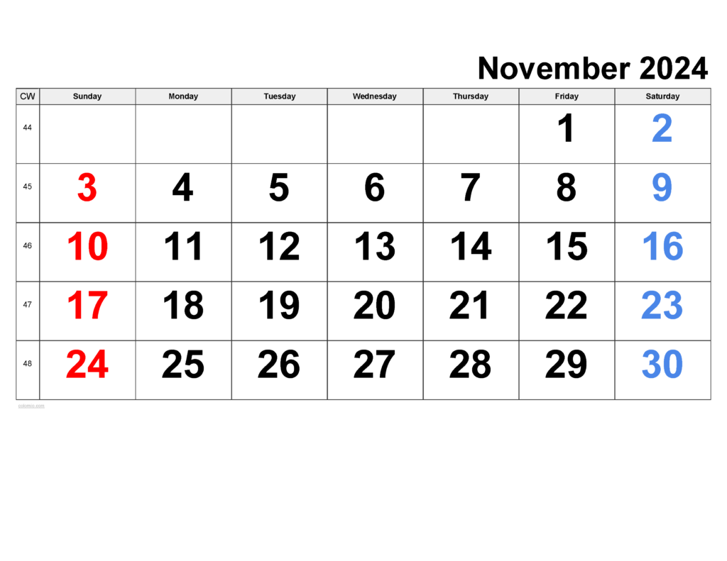 November 2024 Calendar Numbers Printable | Printable Calendar 2025
