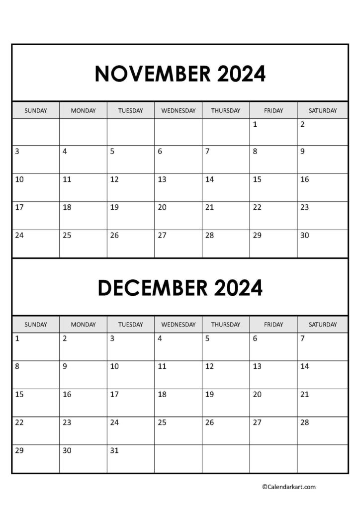 2024 Calendar Printable November December Jan 1St | Printable Calendar 2025