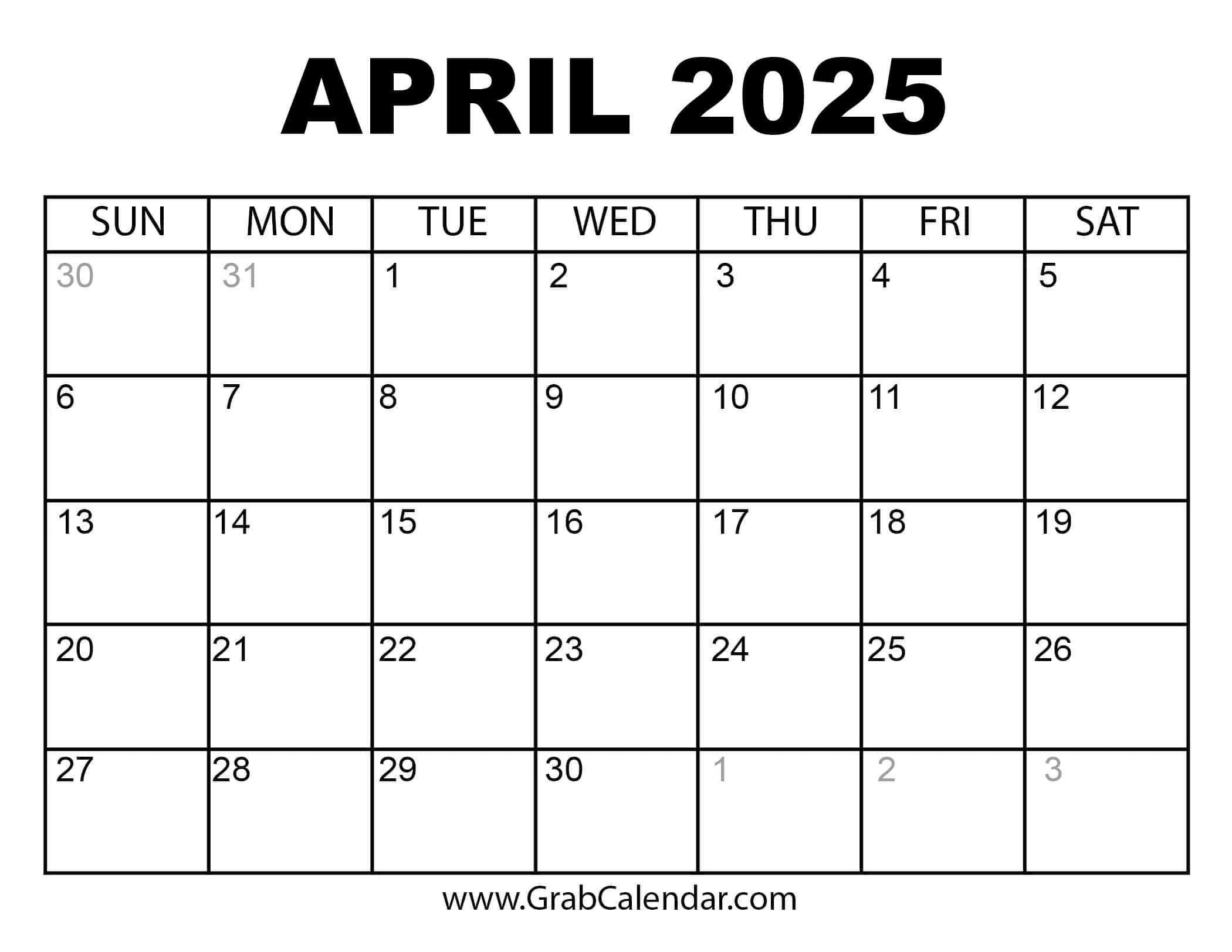 April 2025 Printable Menu Calendar Printable Calendar 2025 April 2025 Printable Menu Calendar Printable Calendar 2025