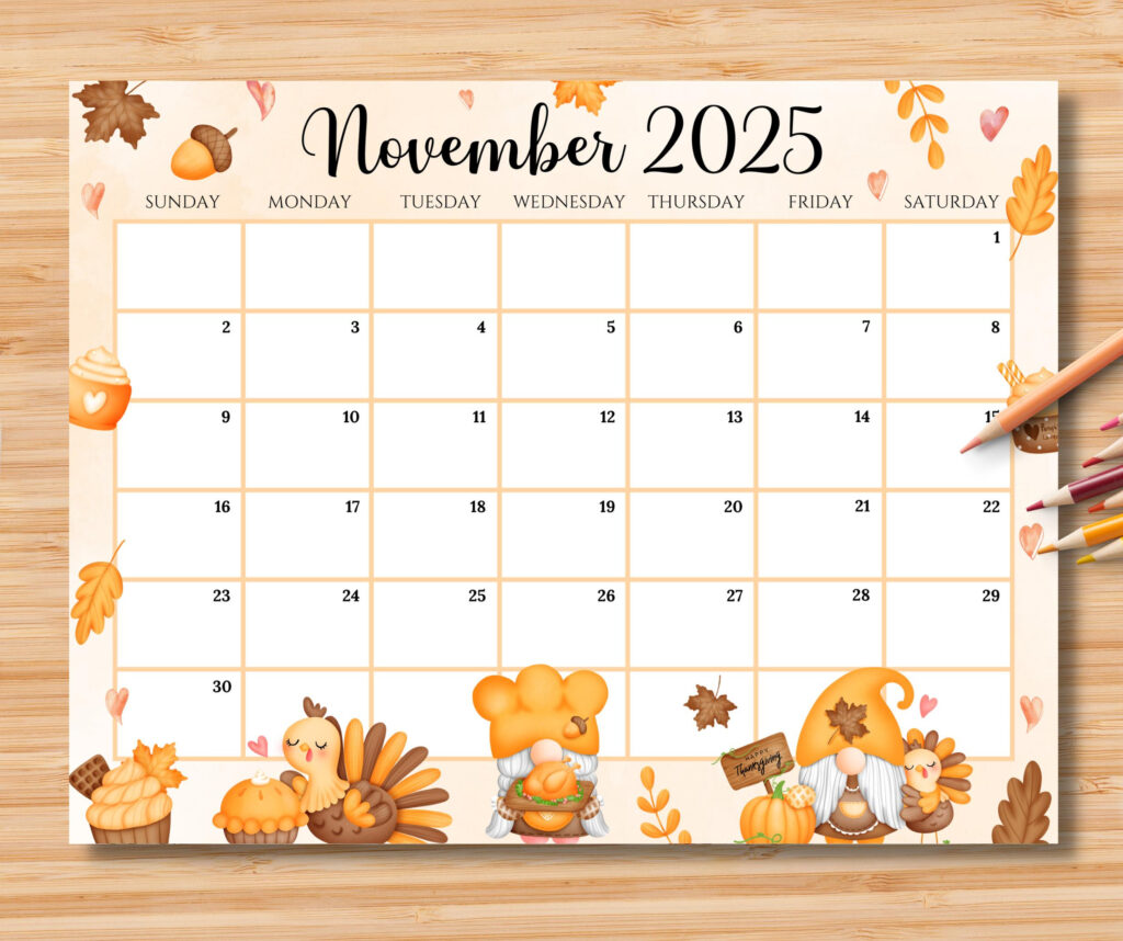 November Thanksgiving 2025 Calendar | Printable Calendar 2025