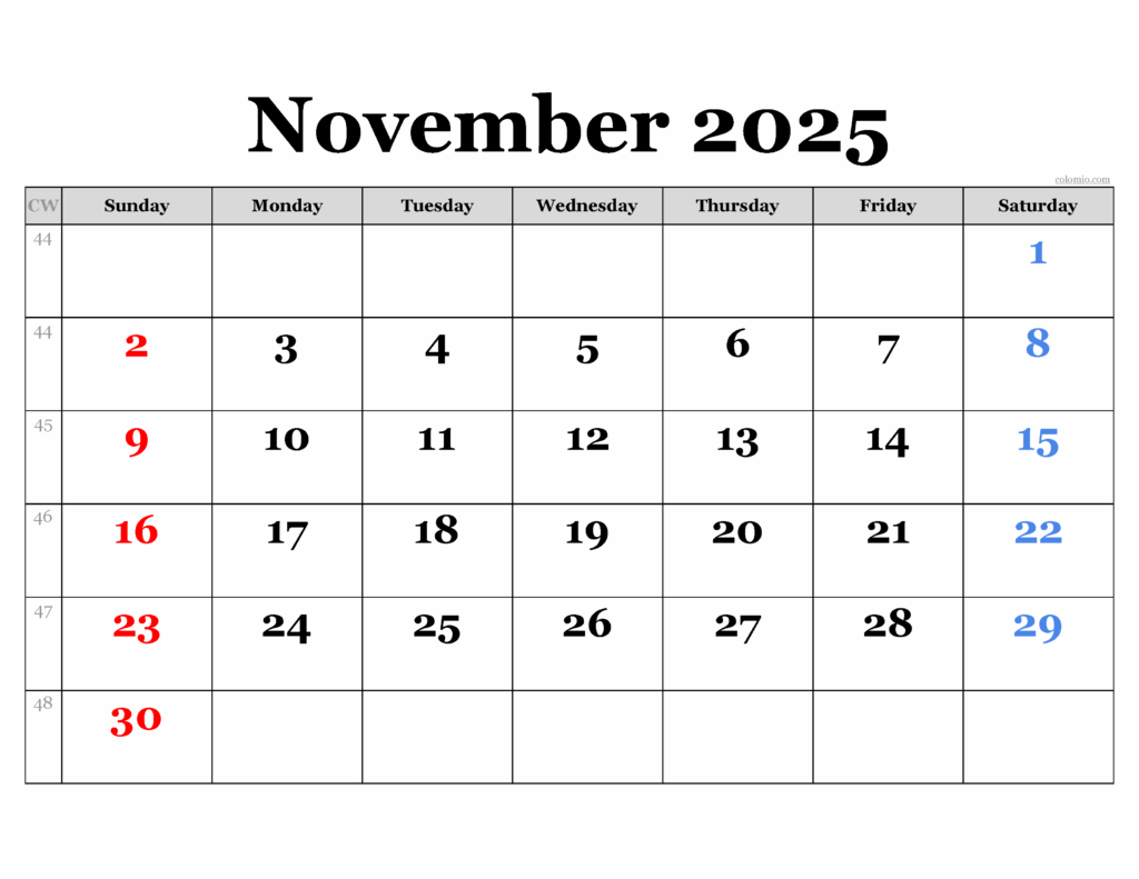 Week Calendar November 2025 | Printable Calendar 2025