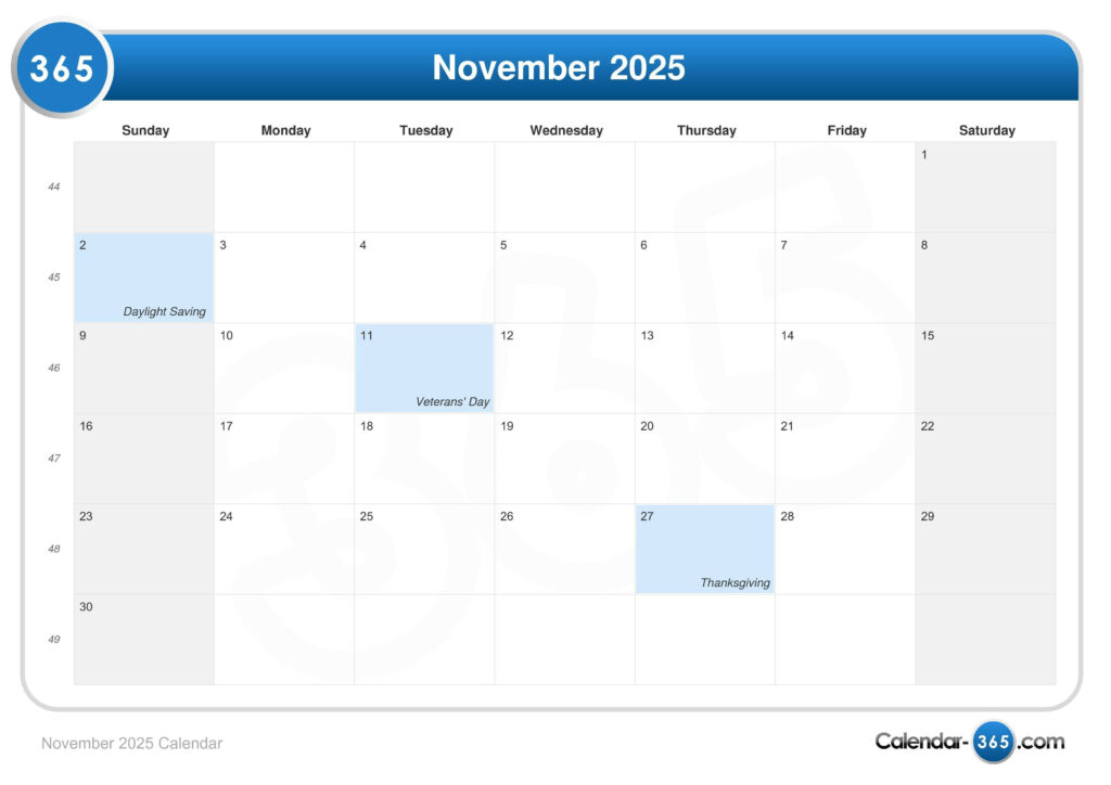 November 23rd 2025 Calendar | Printable Calendar 2025