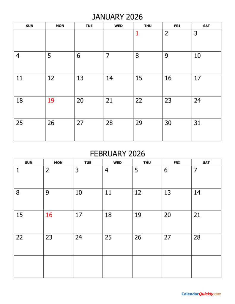 2026 Calendar Printable 2 Months Per Page | Printable Calendar 2025