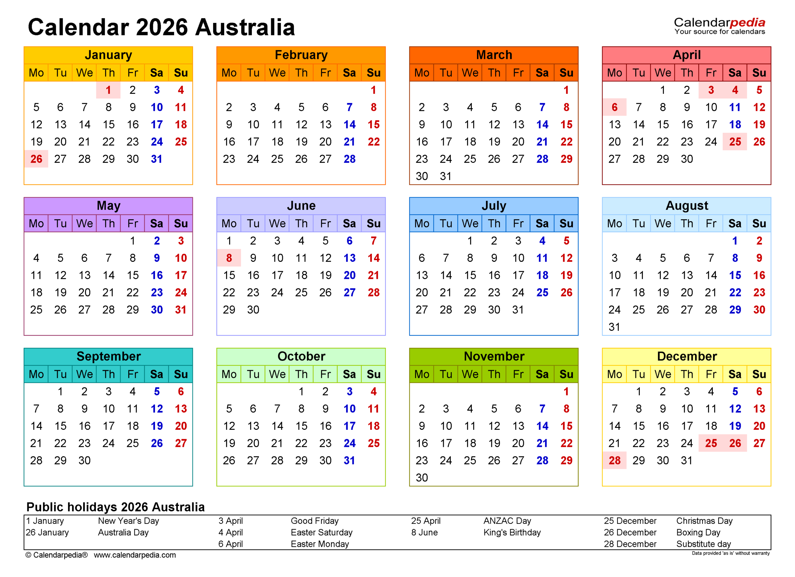 February 2026 Calendar with Holidays Australia | Printable Calendar 2025