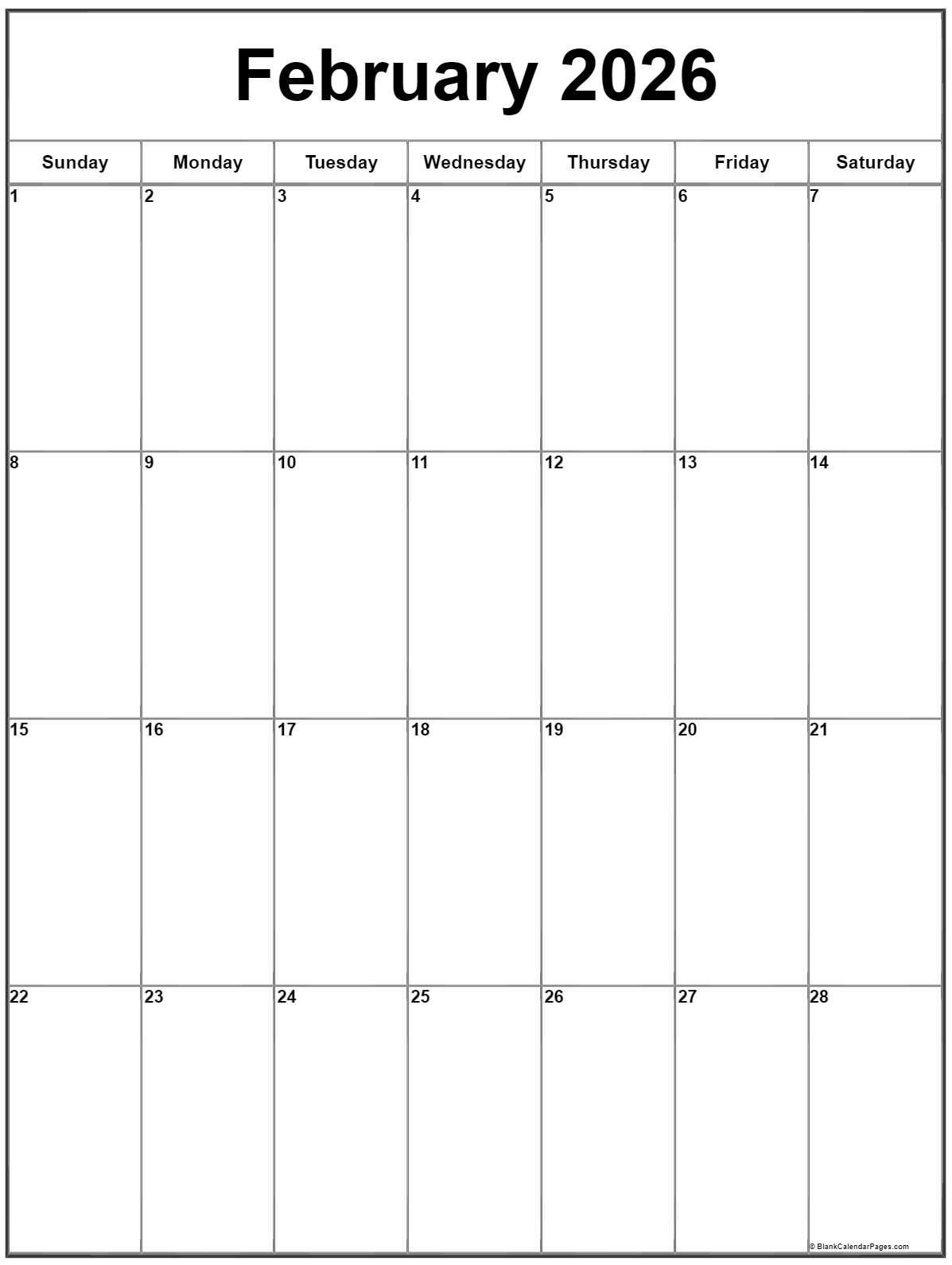 February 2026 Calendar Printable Portrait | Printable Calendar 2025
