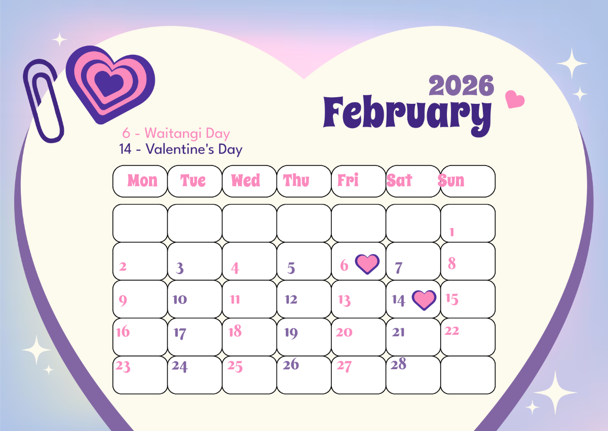 Feb 2026 Calendar NZ | Printable Calendar 2025